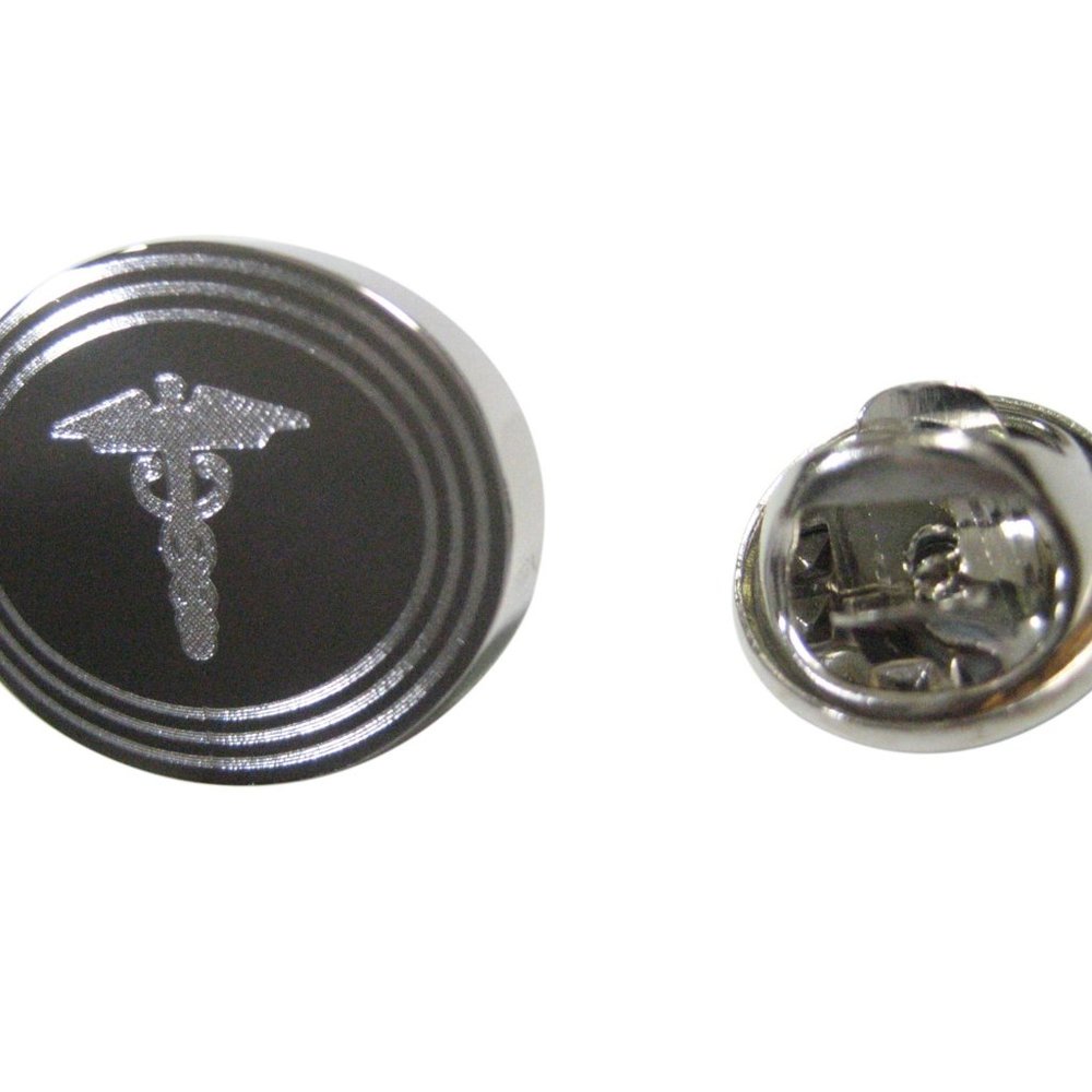 Oval Caduceus Medical Symbol Lapel Pin - Gem